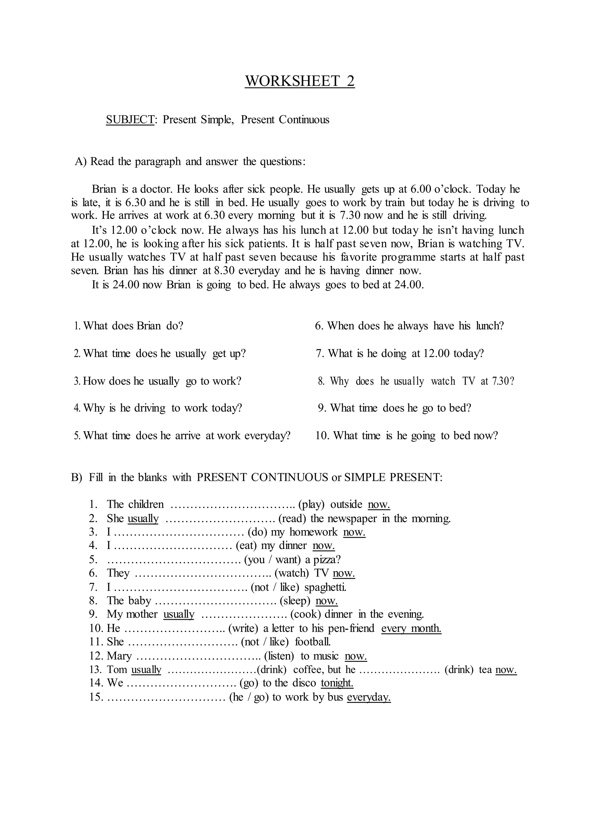 Simple present text | PDF