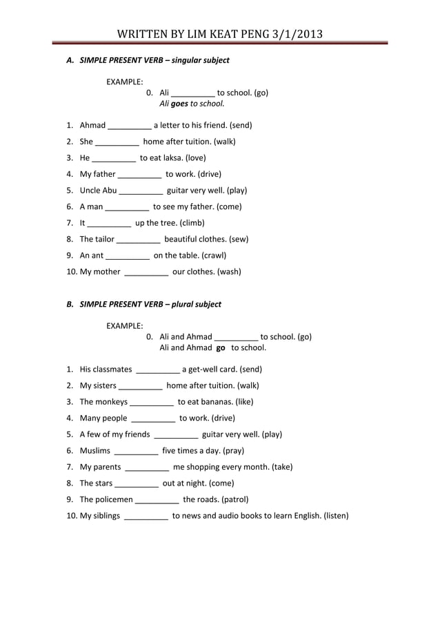 Simple present verb exercise | PDF