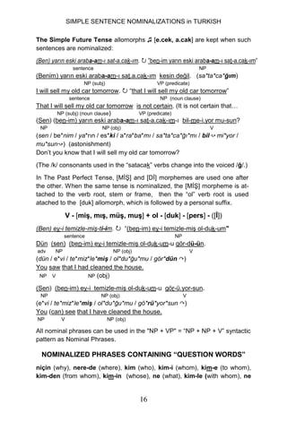 TRANSFORMING TURKISH SIMPLE SENTENCES INTO TURKISH NOMINAL PHRASES ...