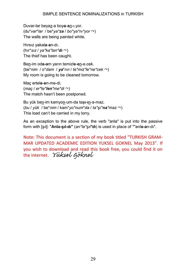 TRANSFORMING TURKISH SIMPLE SENTENCES INTO TURKISH NOMINAL PHRASES ...