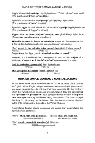 TRANSFORMING TURKISH SIMPLE SENTENCES INTO TURKISH NOMINAL PHRASES ...
