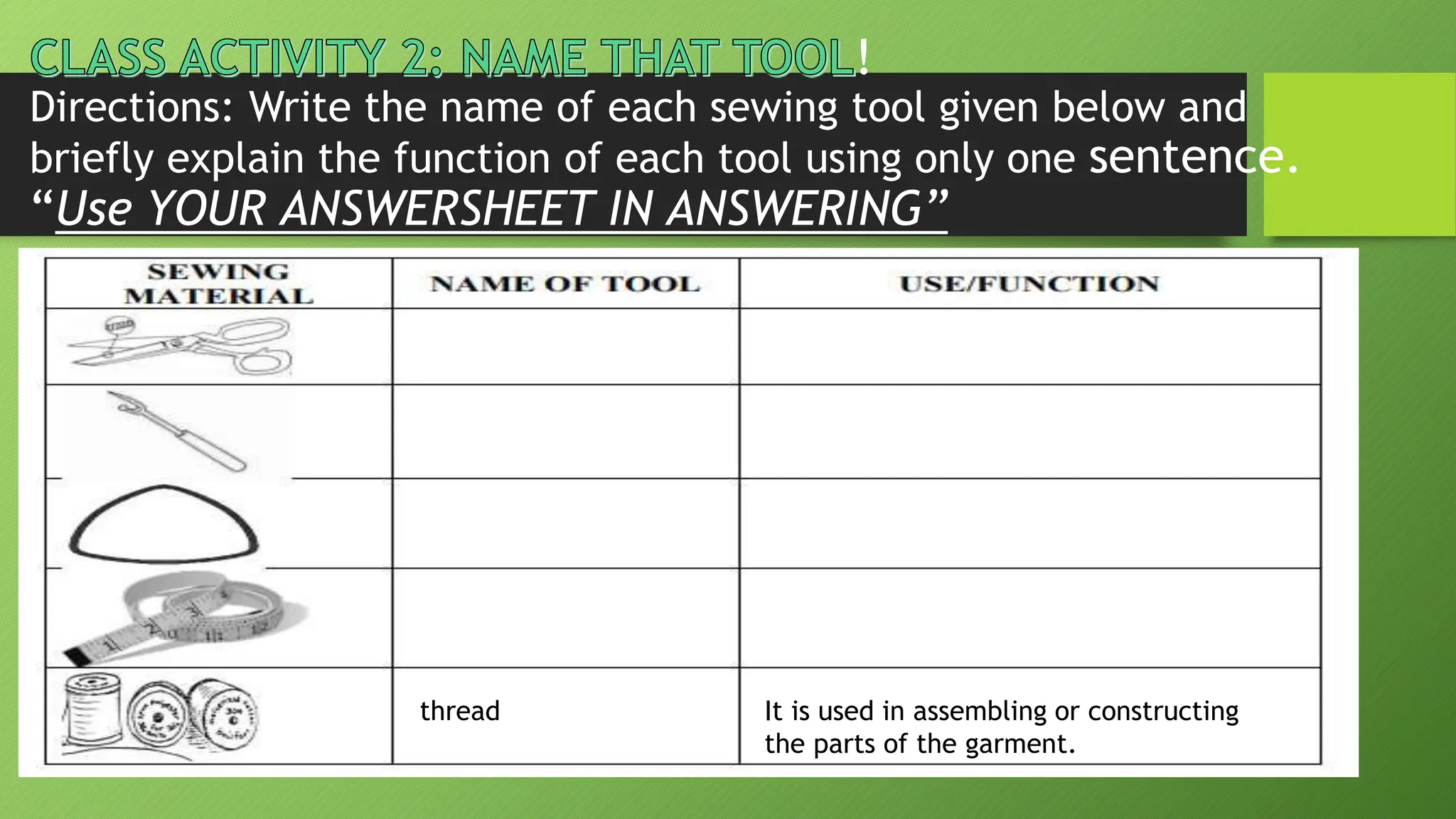 SIMPLE SEWING TOOLS AND EQUIPMENT YR 7.ppt
