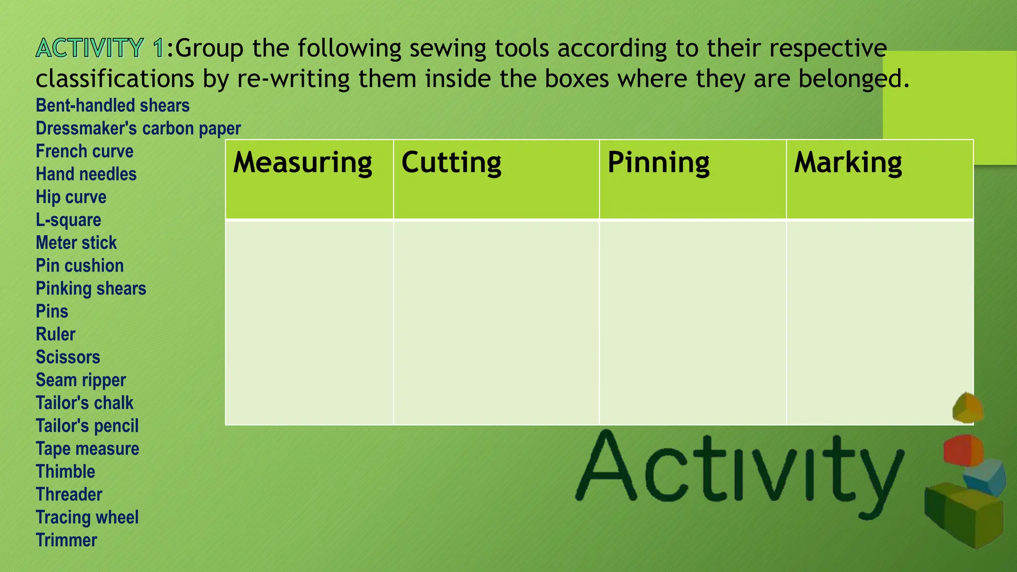SIMPLE SEWING TOOLS AND EQUIPMENT YR 7.ppt
