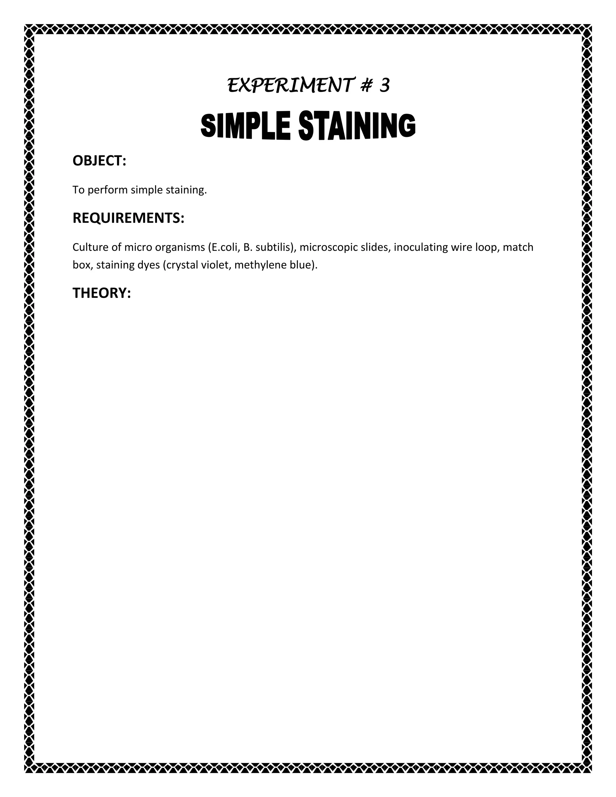 Simple staining | DOCX | Chemistry | Science