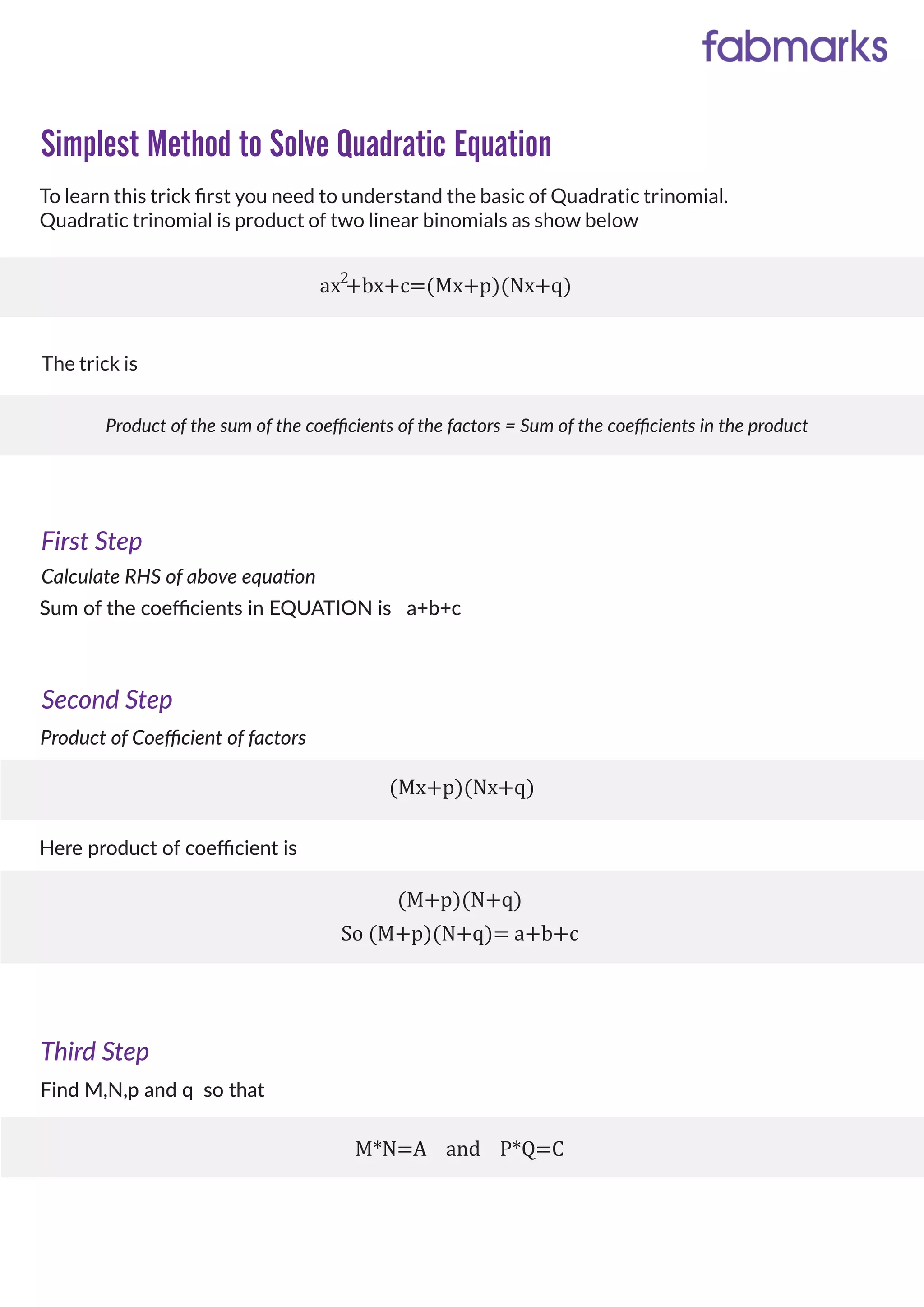 No factorization,no complex methods -Simplest method to solve quadratic ...