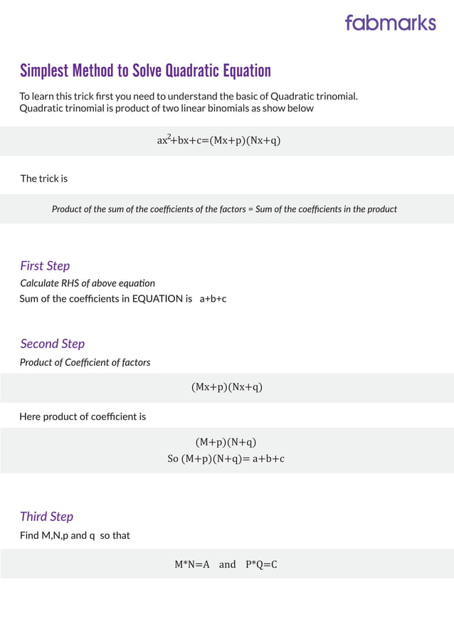 No factorization,no complex methods -Simplest method to solve quadratic equation | PDF | Physics ...