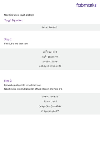 No factorization,no complex methods -Simplest method to solve quadratic ...