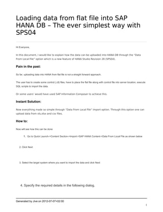 Simplest way of loading data from flat file to hana | PDF