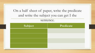 Simple subject and simple predicate | PPTX