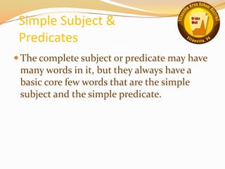 Simple subjects and simple predicates | PPTX