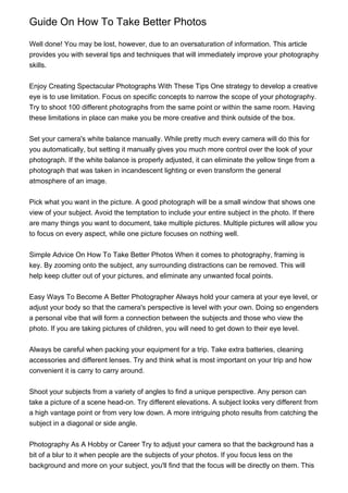 Guide On How To Take Better Photos | PDF | Cameras and Camcorders ...