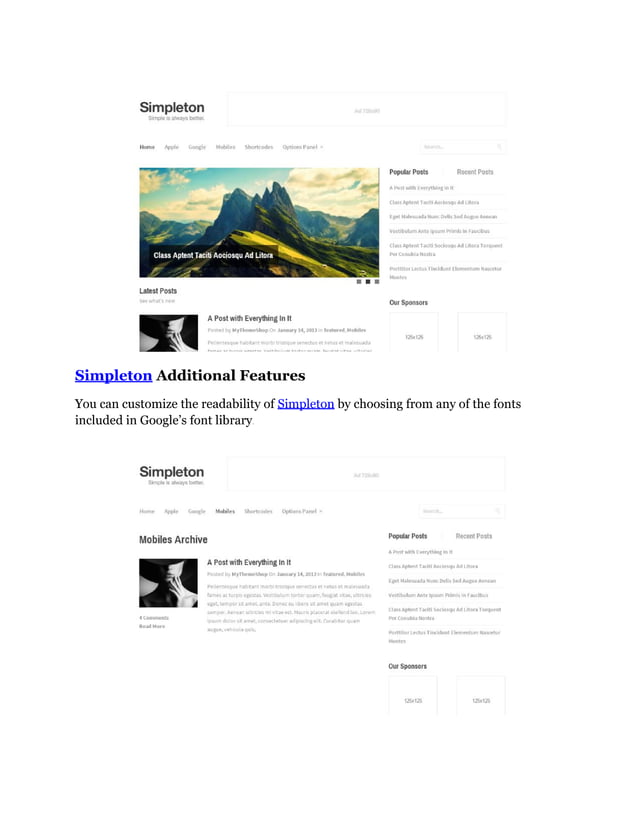 Simpleton lightweight & minimalist wordpress theme | PDF