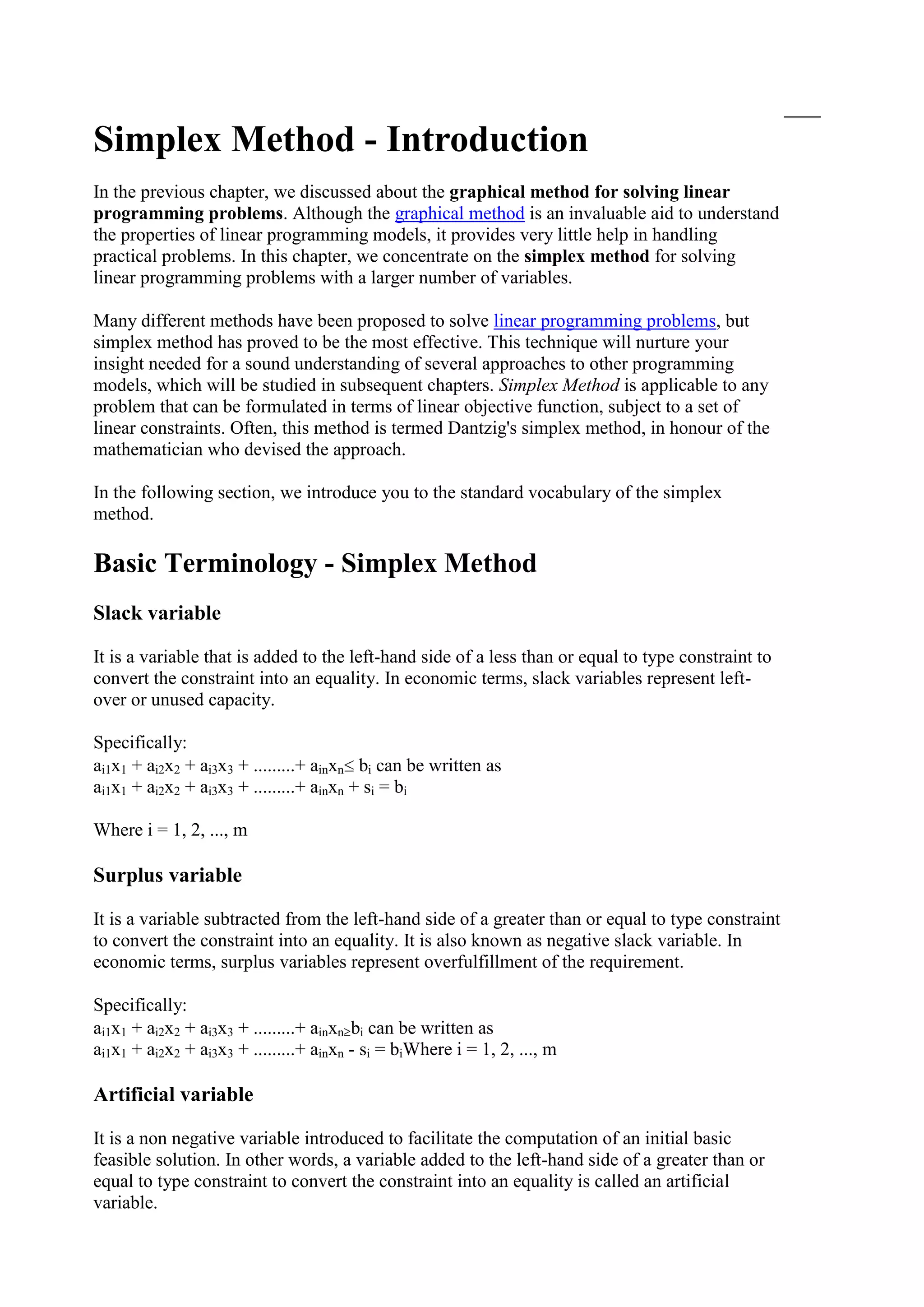 Simplex method - Maximisation Case | DOCX