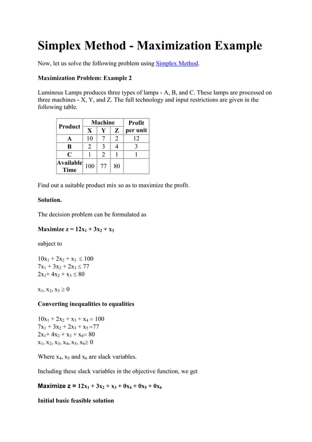 Simplex method - Maximisation Case | DOCX | Programming Languages | Computing