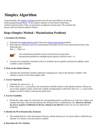 Simplex method - Maximisation Case | DOCX