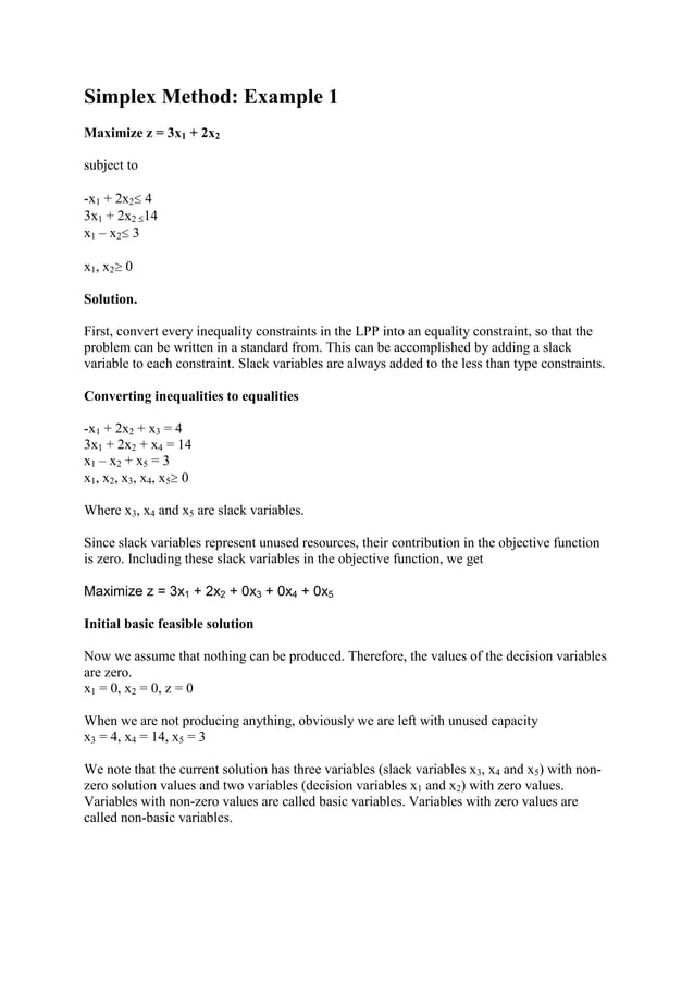 Simplex method - Maximisation Case | DOCX | Programming Languages | Computing