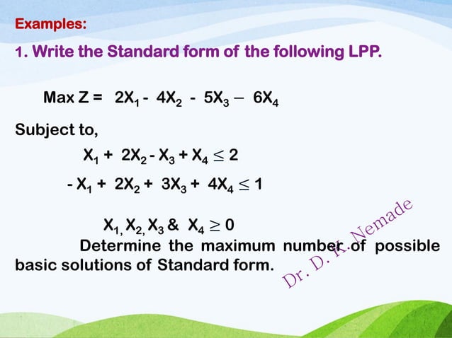 Simplex method: Slack, Surplus & Artificial variable | PDF
