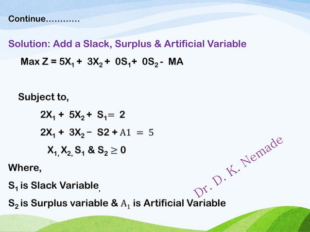 Simplex Method Slack Surplus And Artificial Variable Ppt