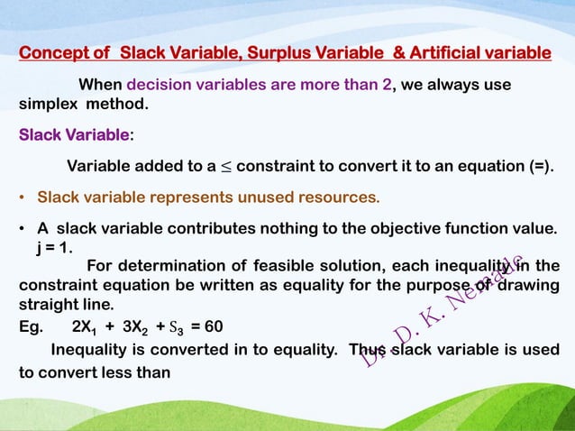 Simplex method: Slack, Surplus & Artificial variable | PDF