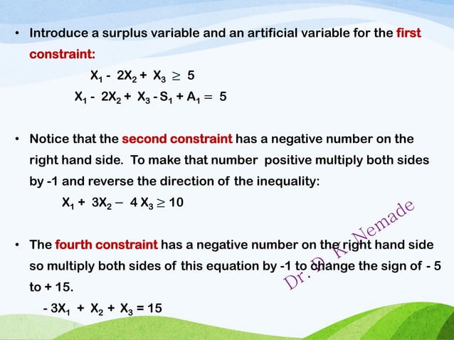 Simplex Method Slack Surplus And Artificial Variable