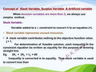 Simplex method: Slack, Surplus & Artificial variable | PPT