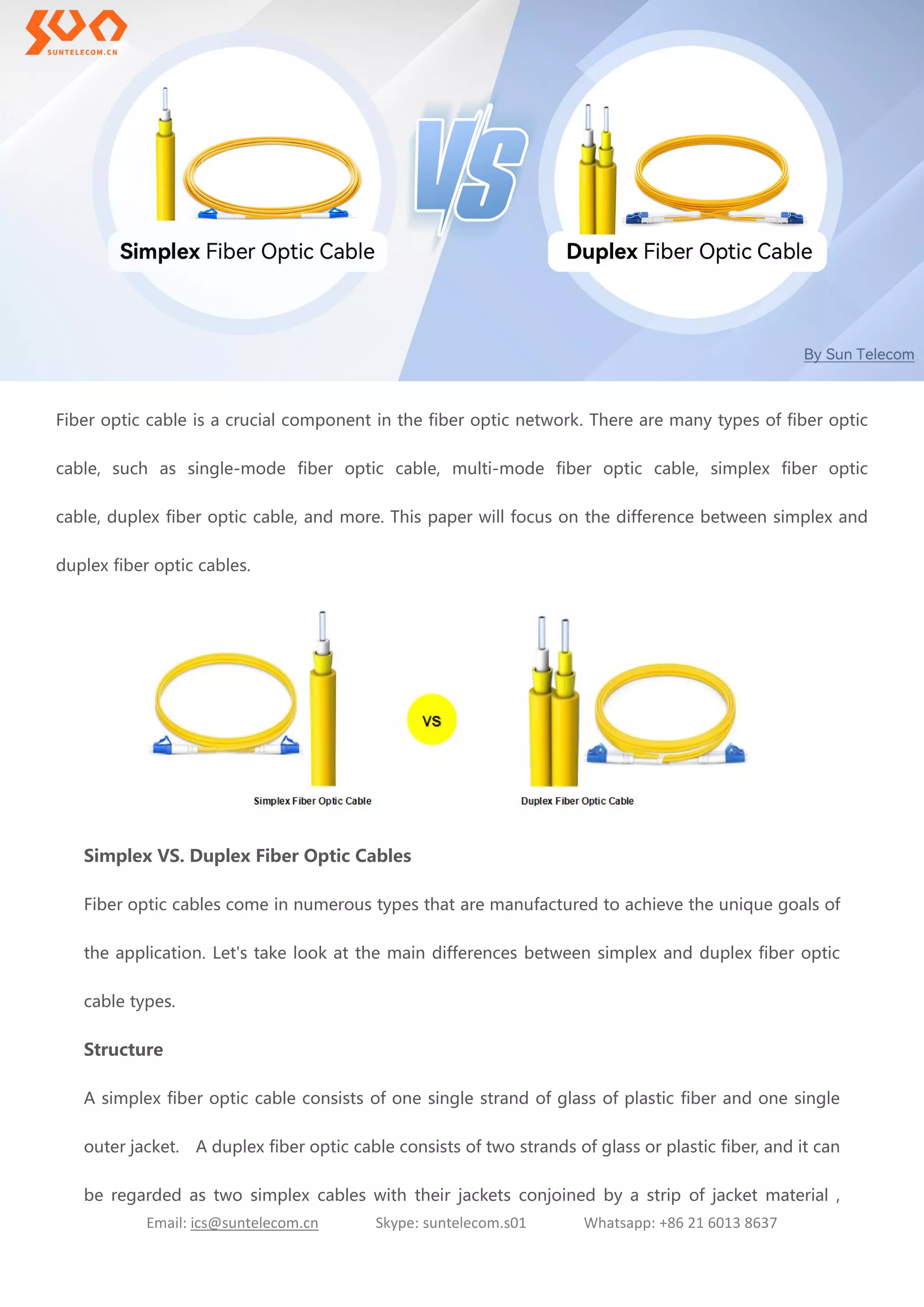 Simplex VS. Duplex Fiber Optic Cable | PDF