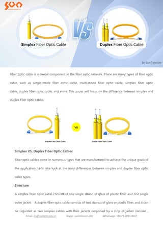 Simplex VS. Duplex Fiber Optic Cable | PDF