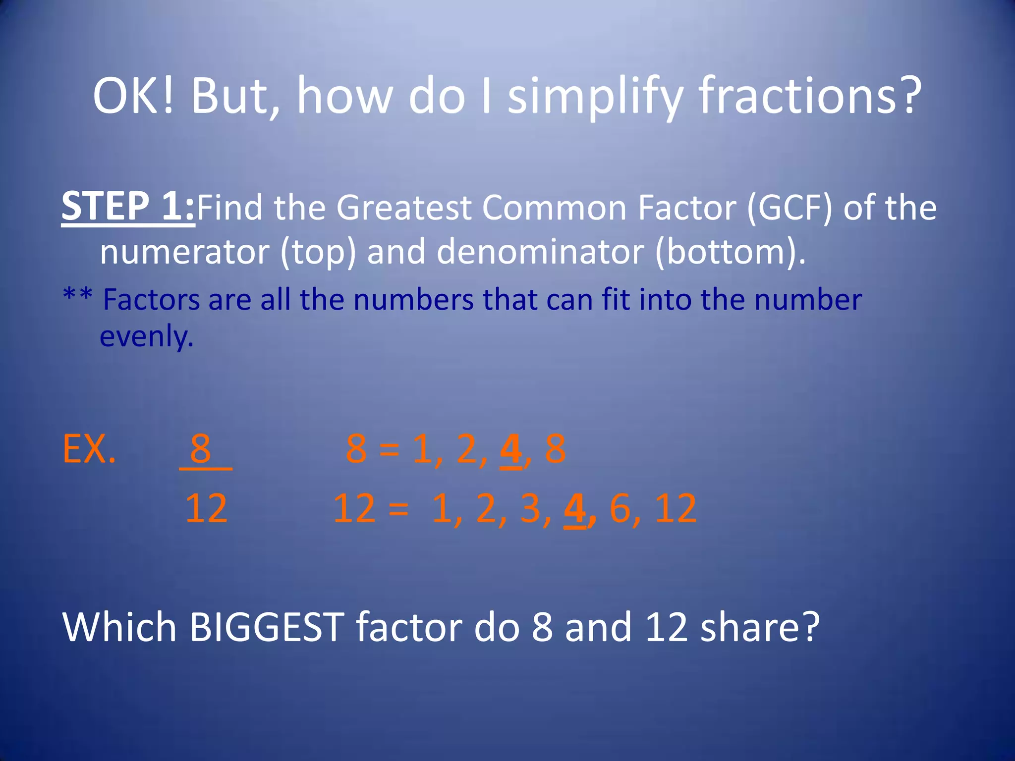 Simplfying fractions | PPTX