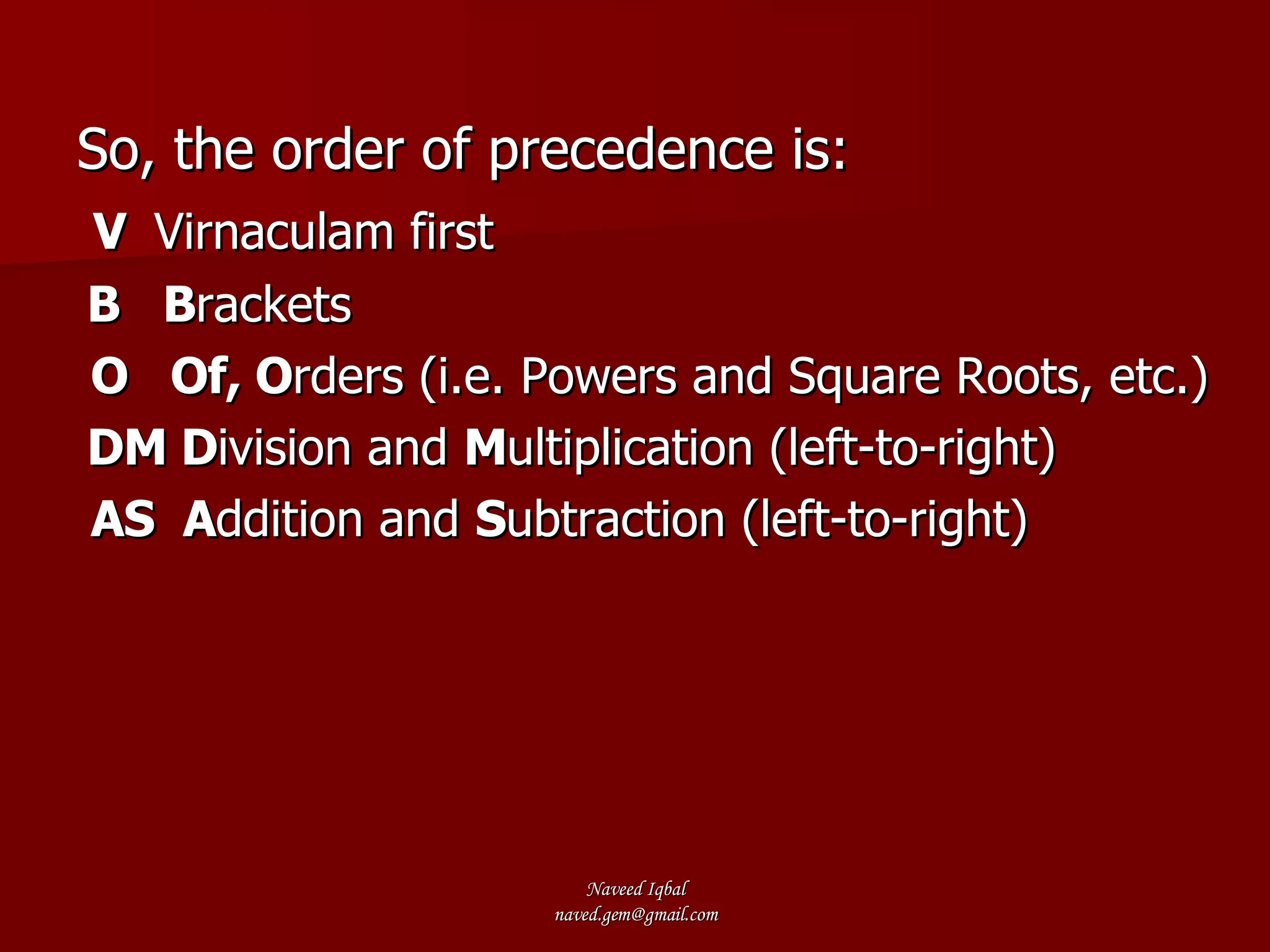 Maths BODMAS rule | PPT