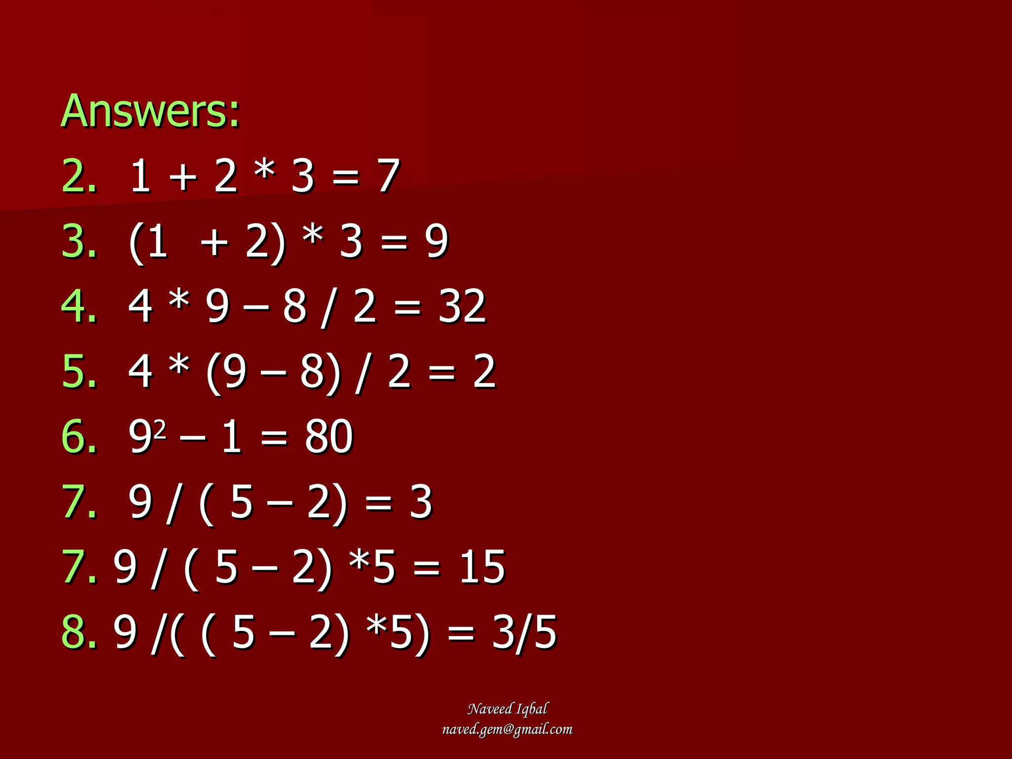 Maths BODMAS rule | PPT
