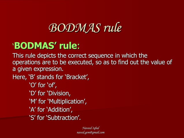 Maths BODMAS rule | PPT