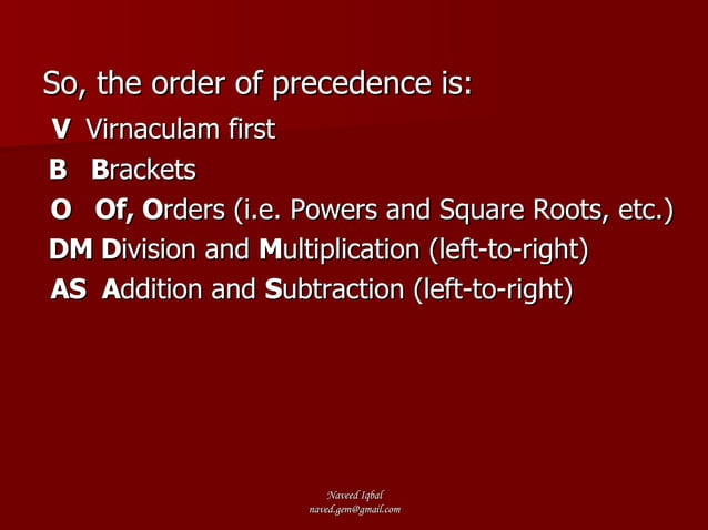 Maths BODMAS rule | PPT