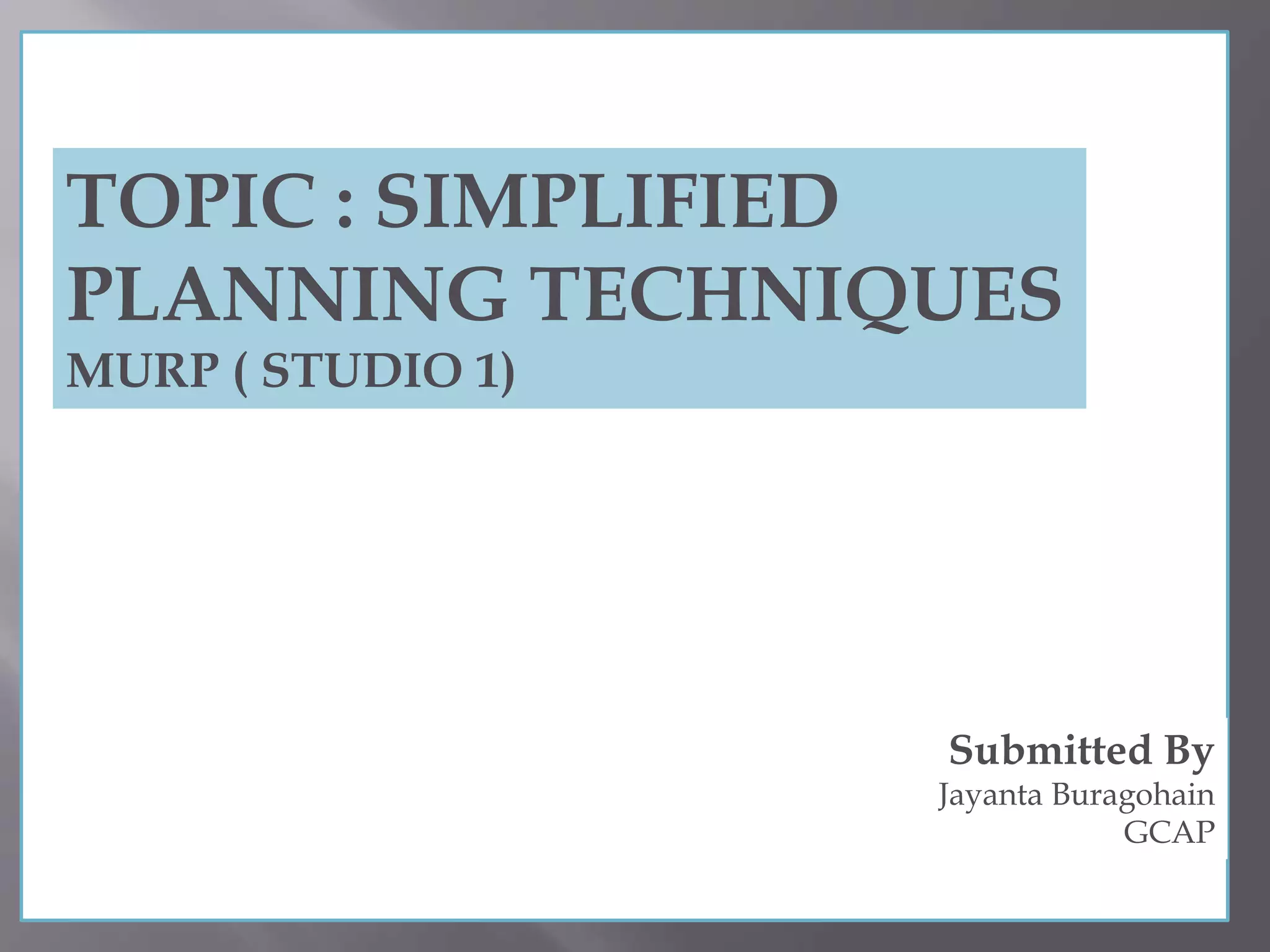 Simplified planning technique | PDF