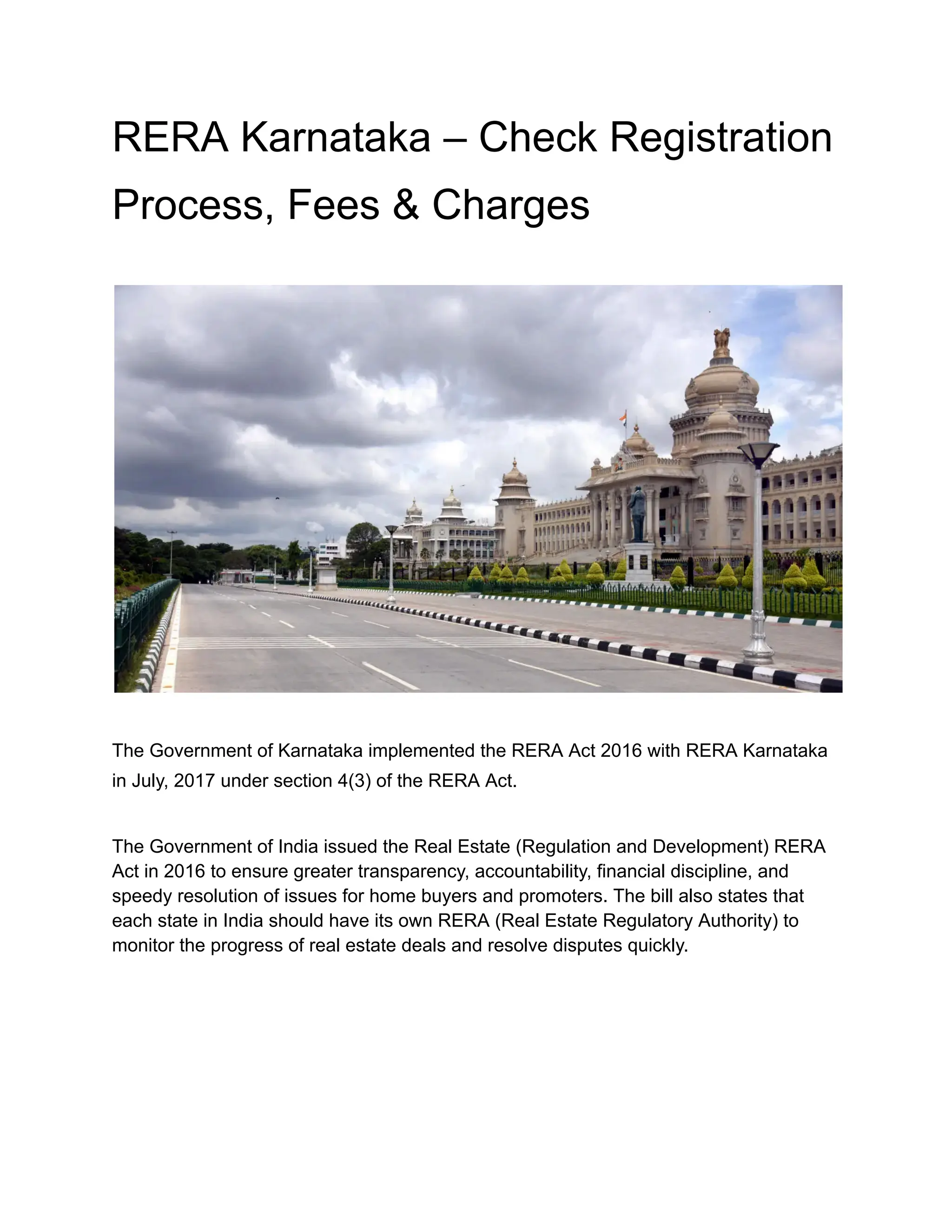 Simplified RERA Karnataka Registration Process, Fees & Charges | PDF