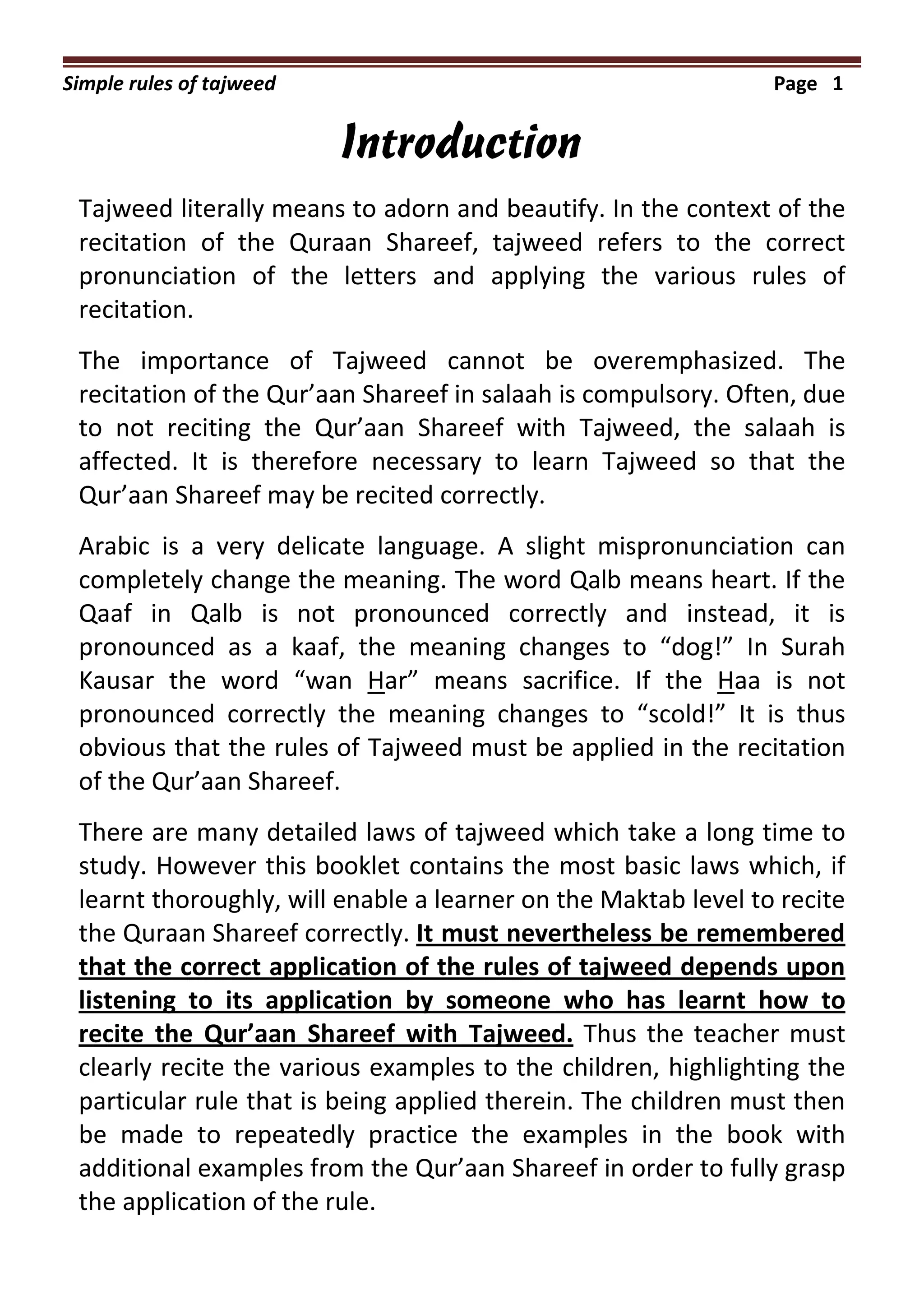 Simplified Rules of Tajweed | PDF