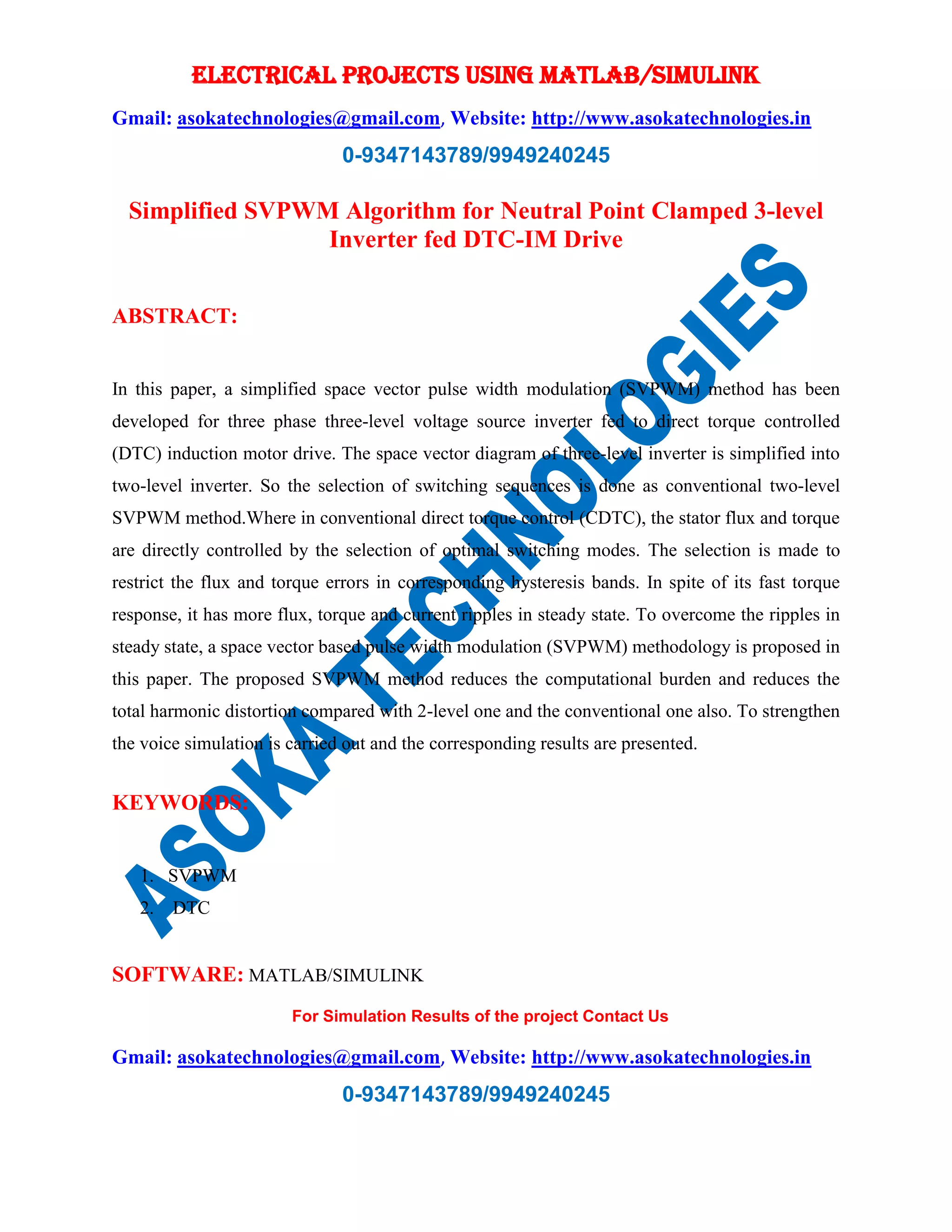 Simplified Svpwm Algorithm For Neutral Point Clamped 3 Level Inverter Fed Dtc Im Drive Pdf