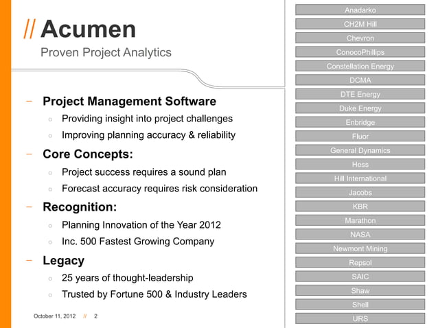Simplifiying cost and schedule risk analysis with acumen risk | PPT