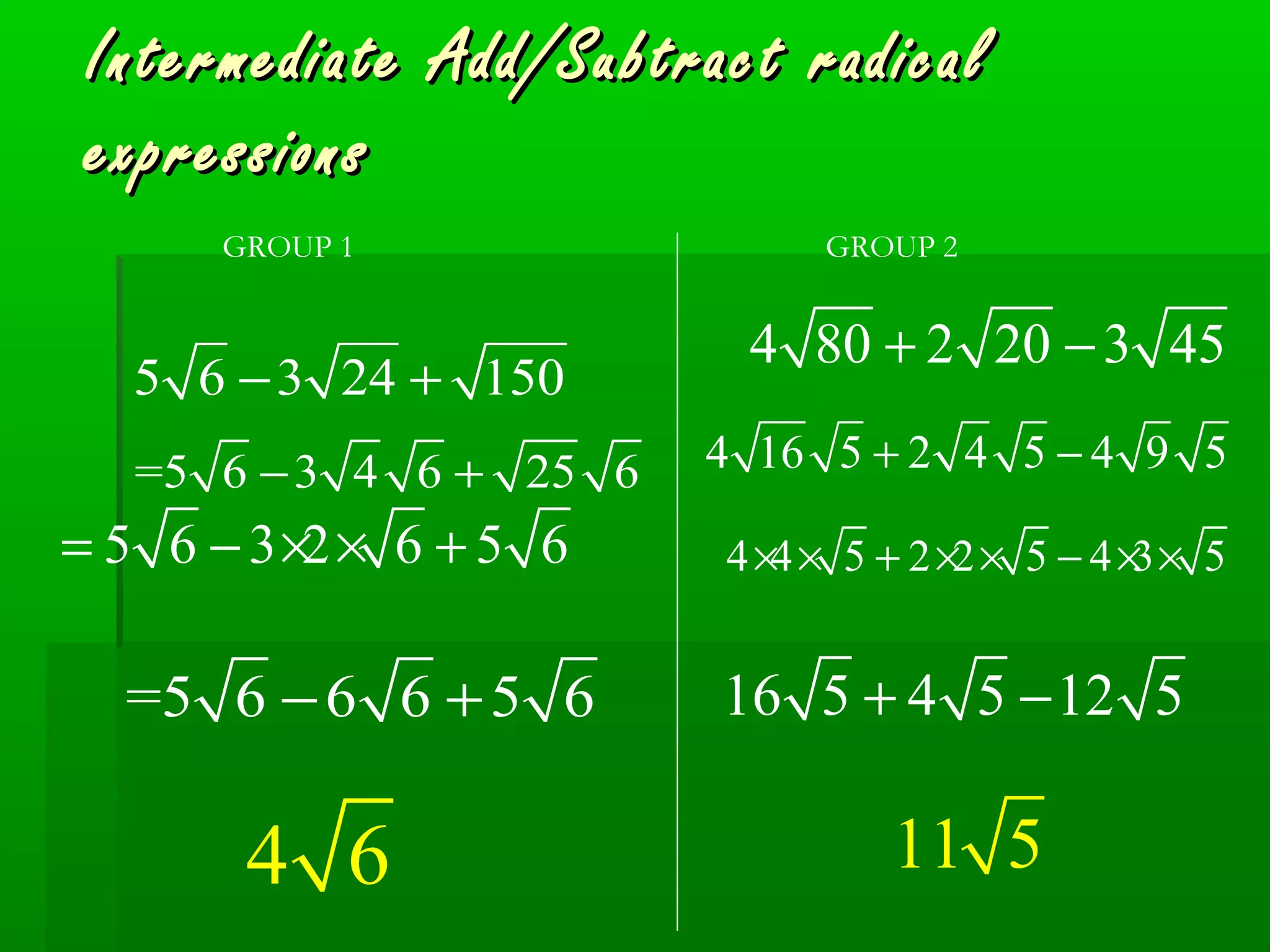 Simplify and add radicals | PPT