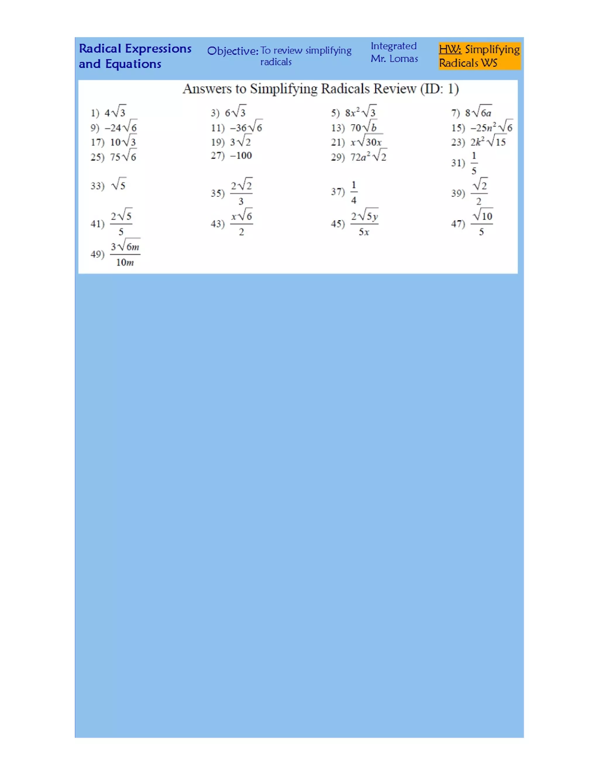 Simplifying Radicals Review.pdf | Free Download