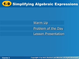 Simplifying algebraic expressions | PPT