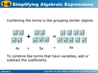 Simplifying algebraic expressions | PPT