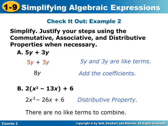 Simplifying algebraic expressions | PPT