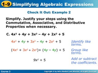 Simplifying algebraic expressions | PPT