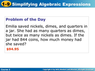 Simplifying algebraic expressions | PPT