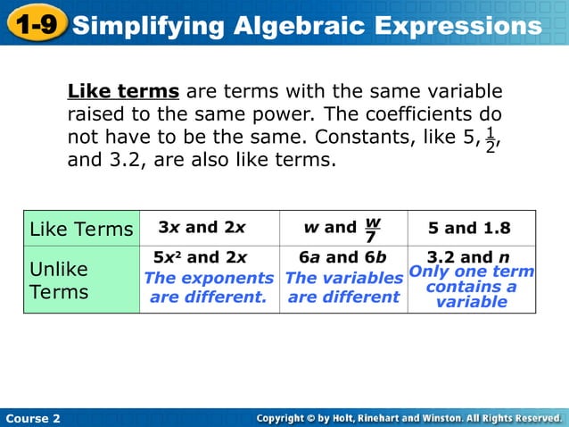 Simplifying and Algebraic Expressions.ppt
