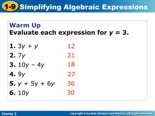 Simplifying Algebraic Expressions .ppt