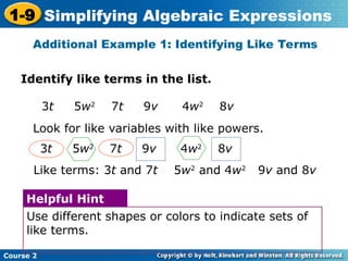 Simplifying Algebraic Expressions .ppt