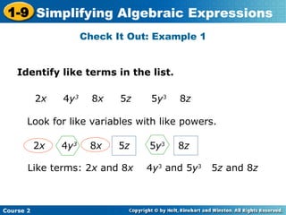 Simplifying Algebraic Expressions .ppt