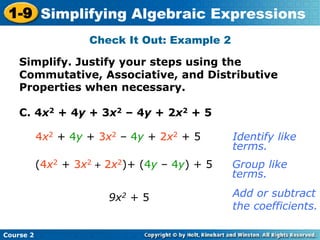 Simplifying Algebraic Expressions from HOLT.ppt