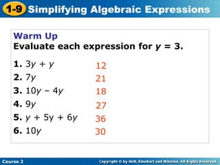 Simplifying Algebraic Expressions from HOLT.ppt